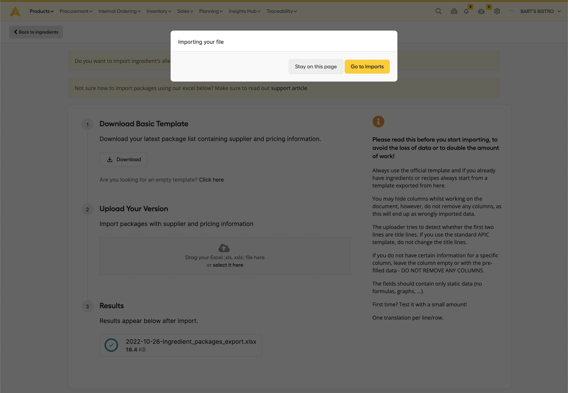 Importing packages and pricing using the package import file